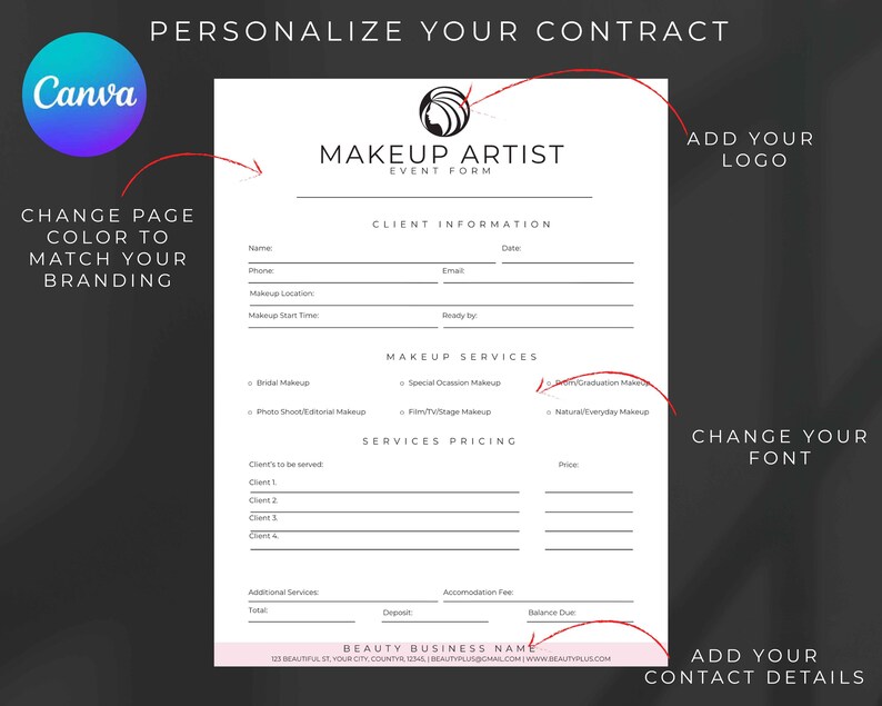 Editable Makeup Contract Template,freelance Makeup, Makeup Artist ...