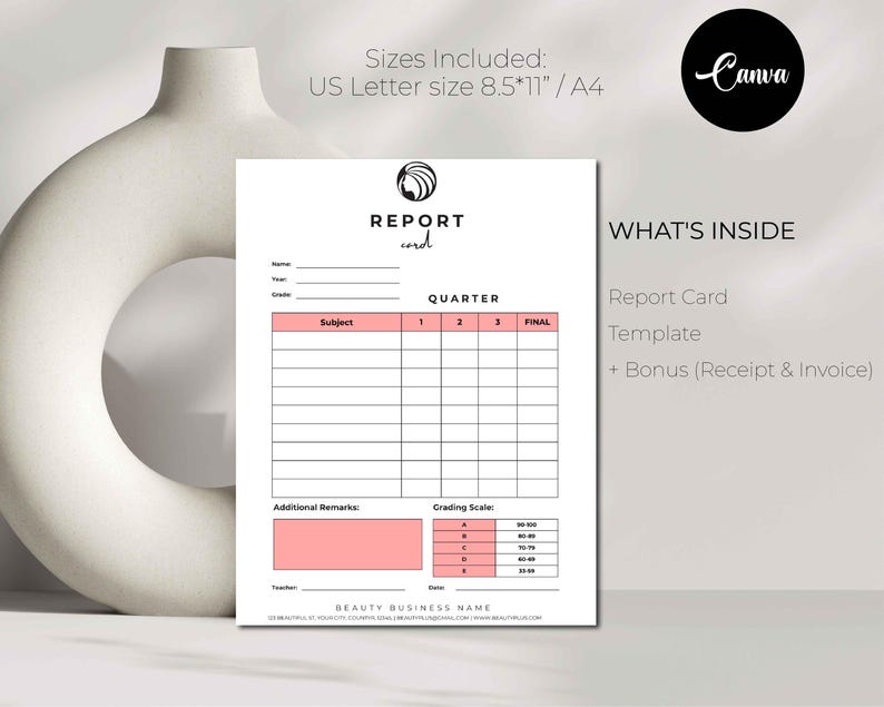Editable Report Card, Homeschool Report Sheet, Home School Academic ...