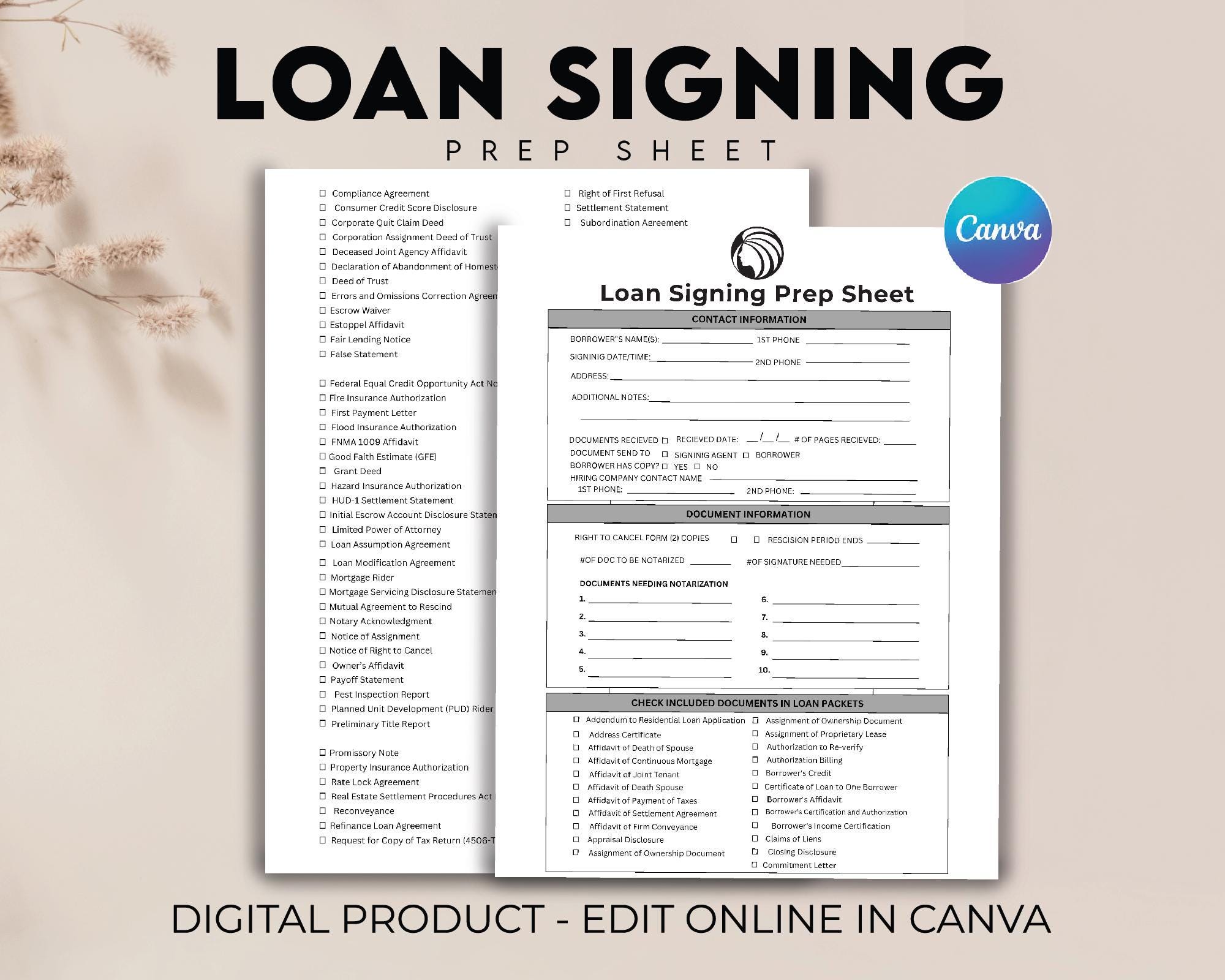 Notary Checklist & Loan Signing, Notarial Certificate, Agent Signing ...