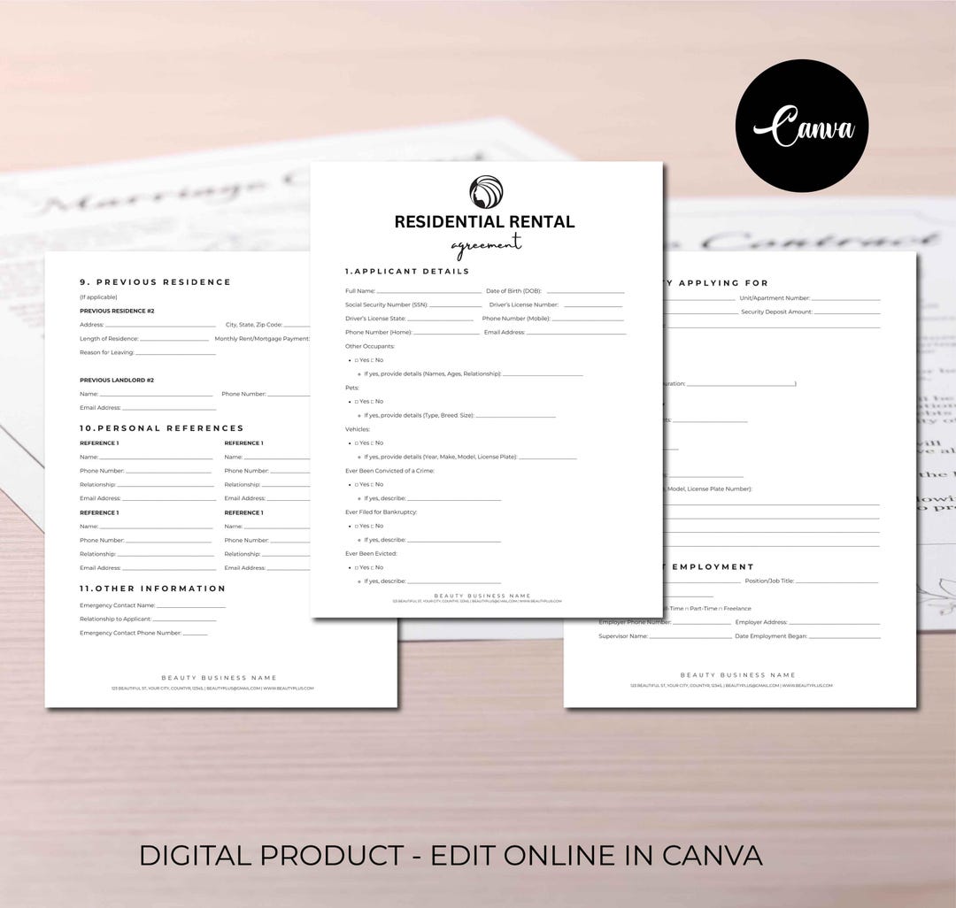 Editable Editable Rental Property Application Form, Lease Application ...