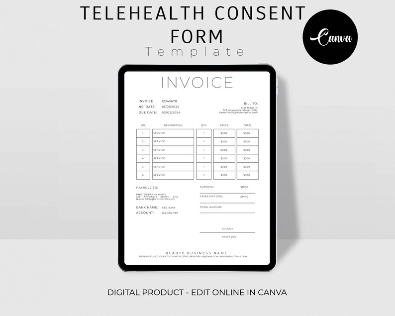Telehealth Consent Form, Telemedicine Patient Intake, Virtual ...