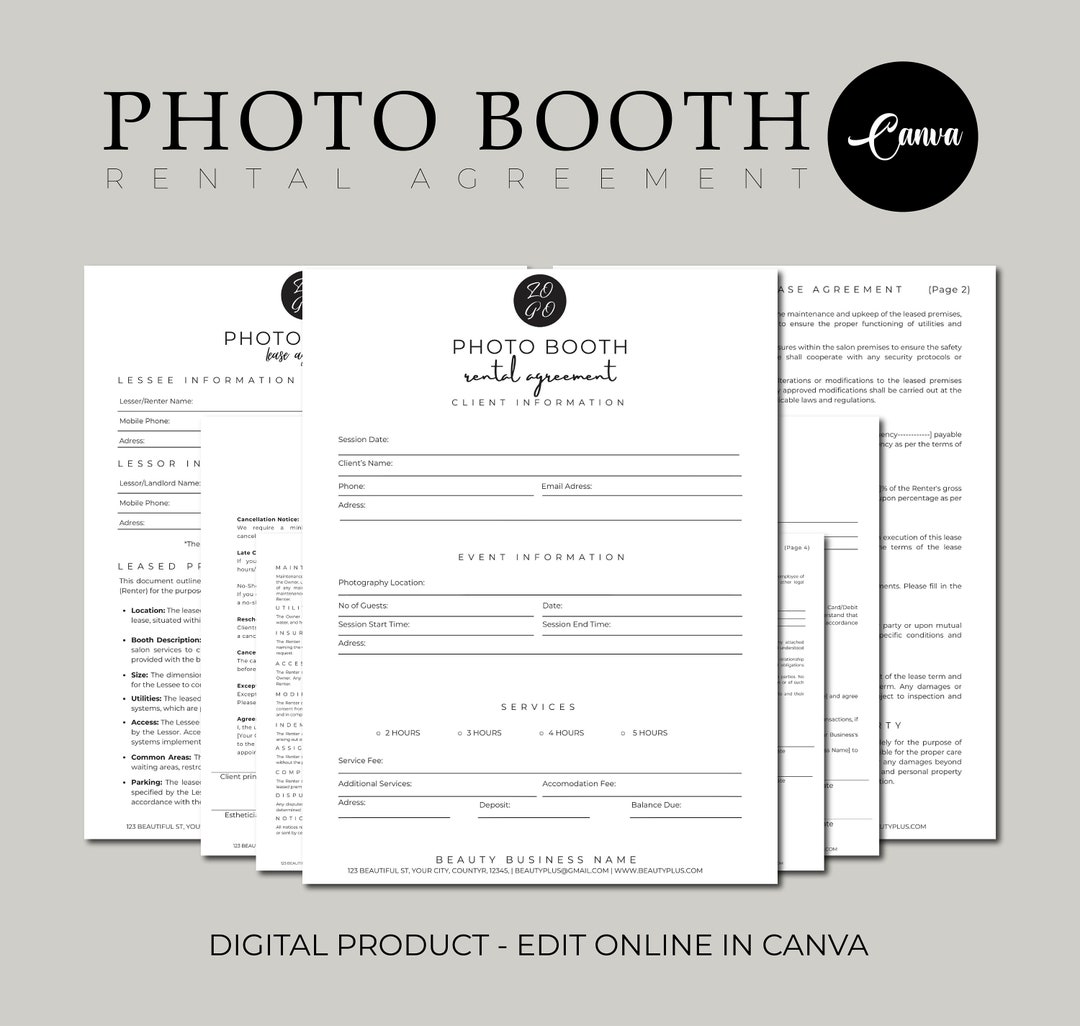 Photo Booth Contract, Editable Photo Booth Rental Contract, Photo Booth ...