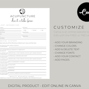Editable Acupuncture Consultation & Consent Forms, Client Intake ...