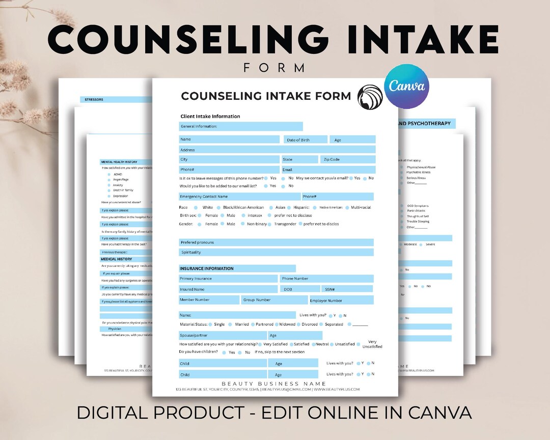 Counseling Intake Form, Mental Health Intake Form Template, Informed ...
