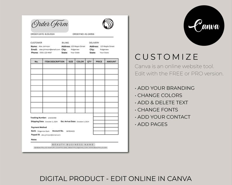 Line Sheet for Wholesale, Seller Shop, Price List Template, Editable ...