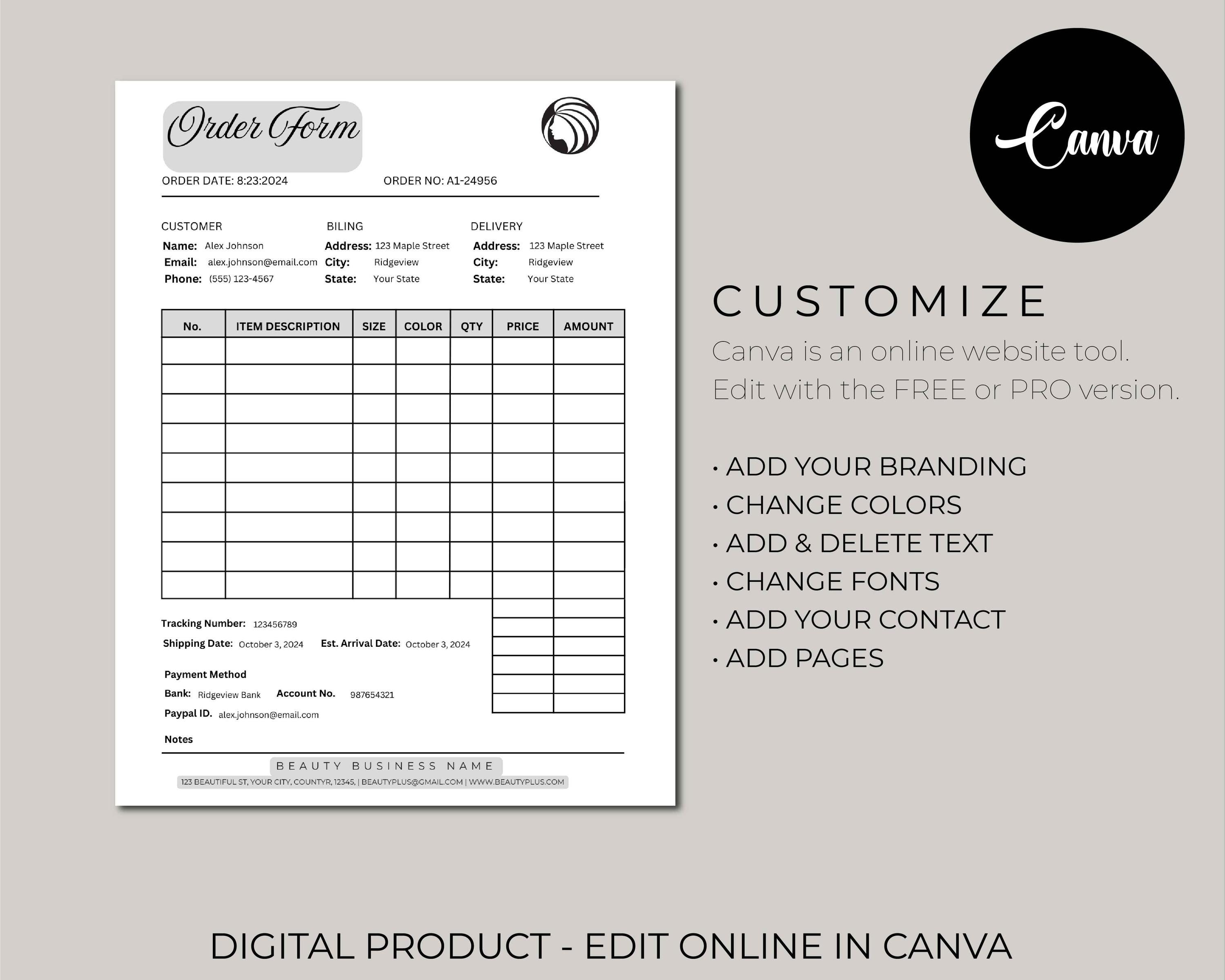 Line Sheet for Wholesale, Seller Shop, Price List Template, Editable ...