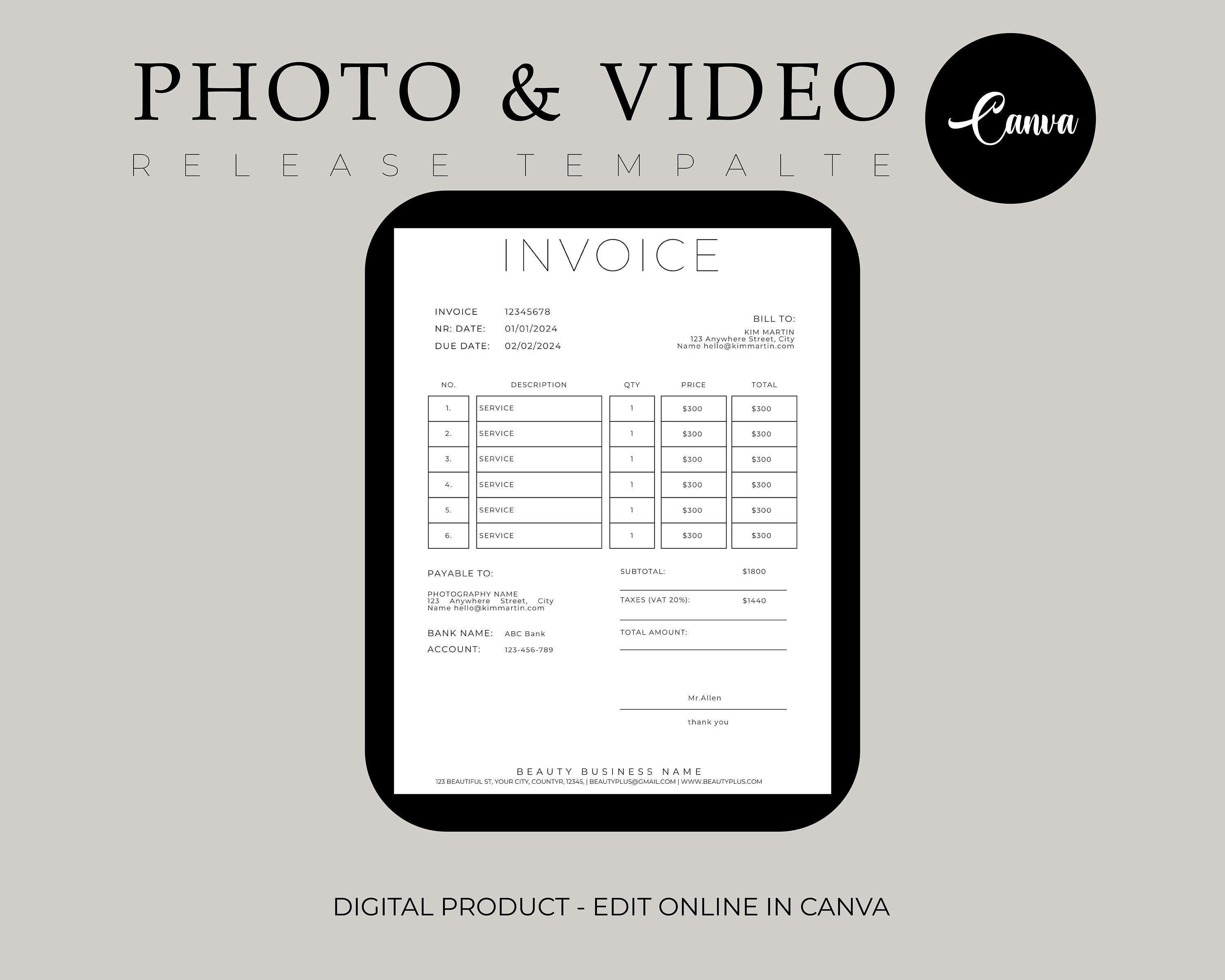 Editable Photo and Video Release Form, Photo Release Agreement, General ...