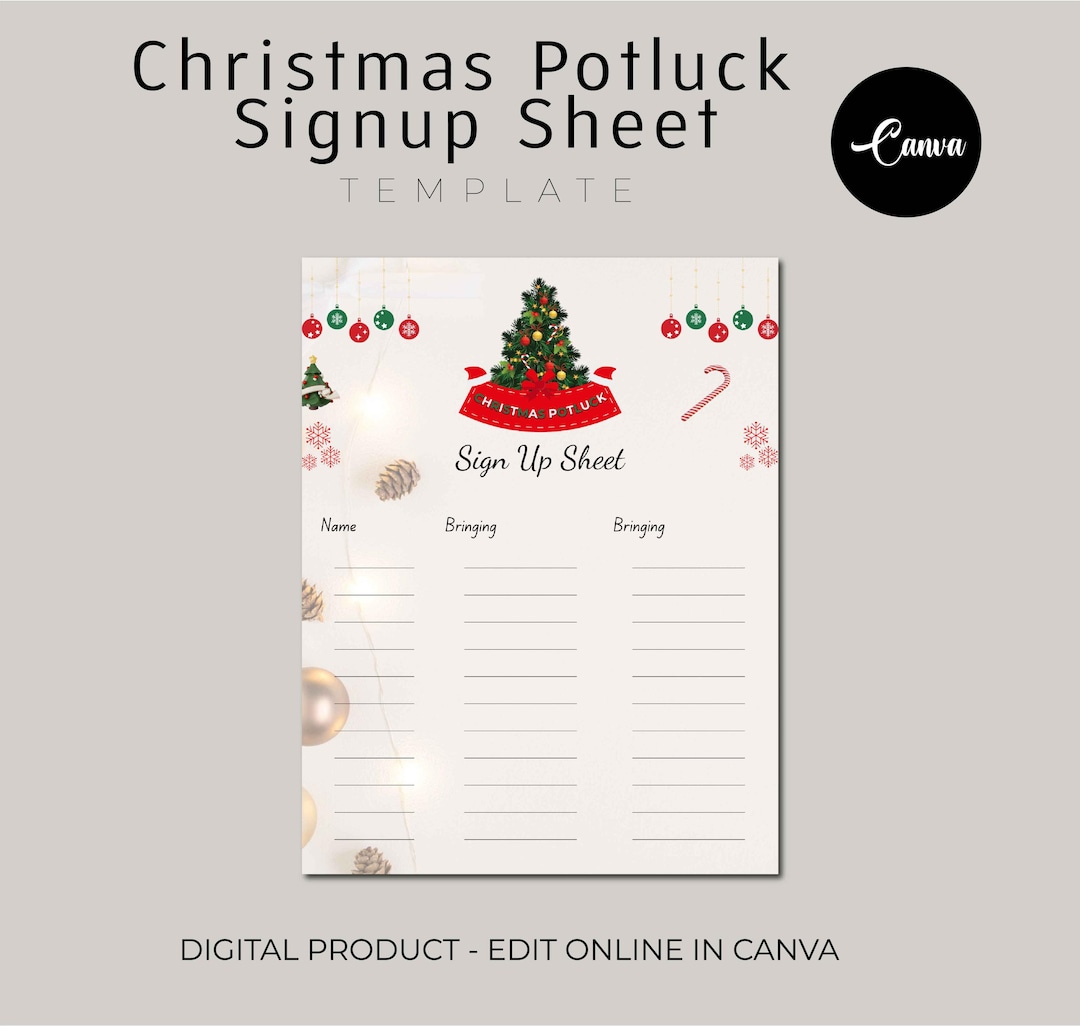 Christmas Potluck Sign up Sheet Template Editable, Neighborhood Holiday ...