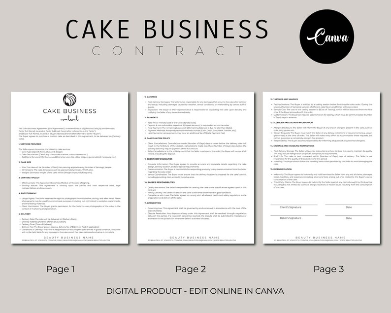 Editable Wedding Cake Contract Template, Wedding Cake Order Form ...