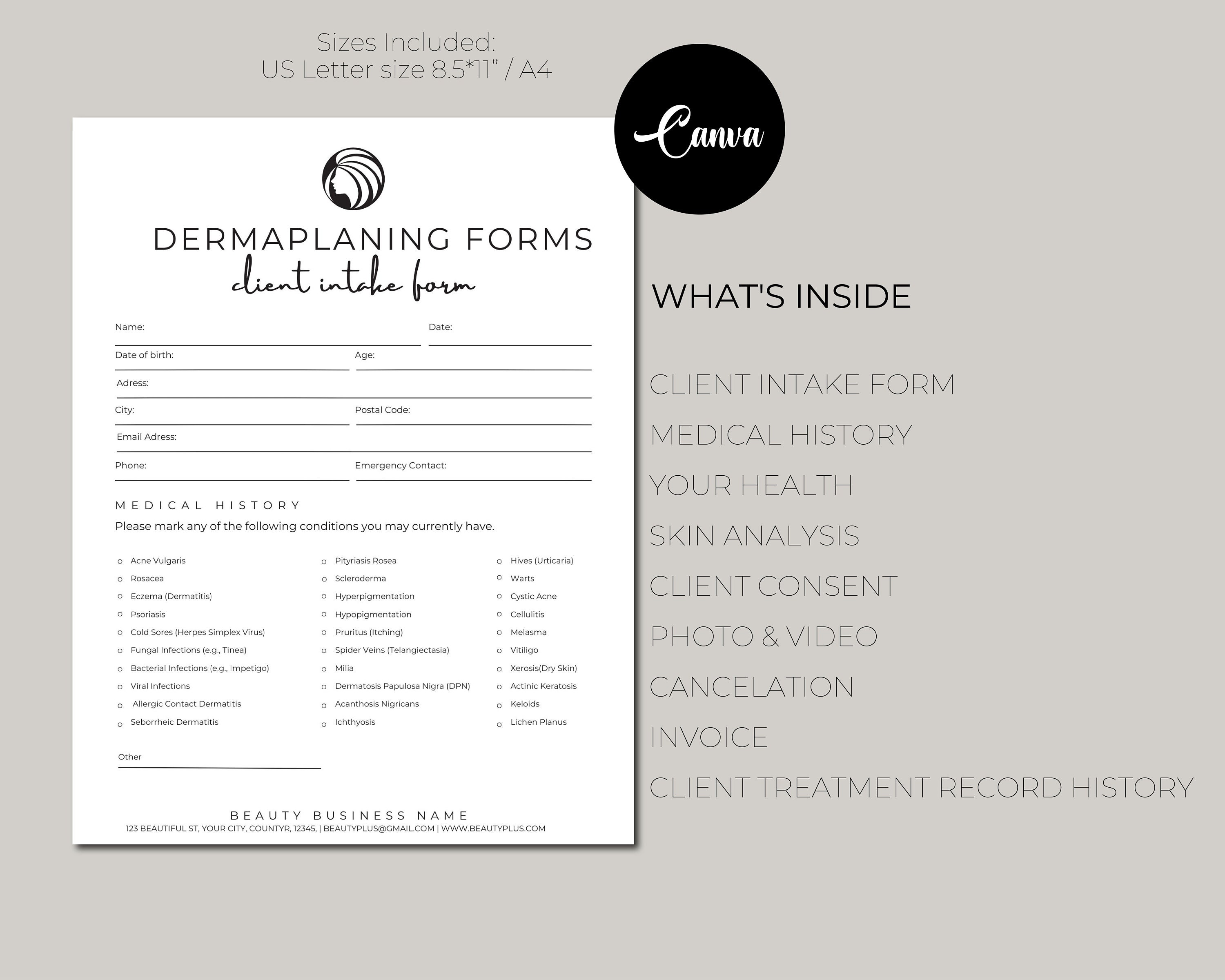 Dermaplaning Forms, Editable Esthetician Templates, Dermaplaning ...