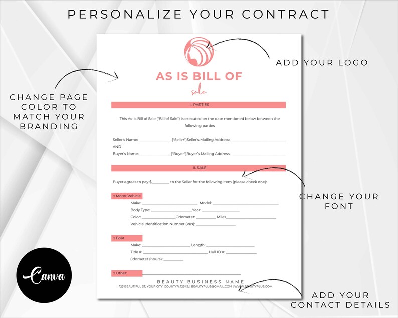 Editable As-is Bill of Sale Template, Vehicle Bill of Sale Template ...
