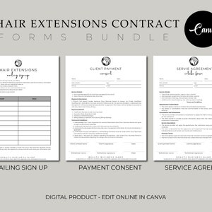 EDITABLE Hair Extensions Contract, Hair Extensions After Care Card ...
