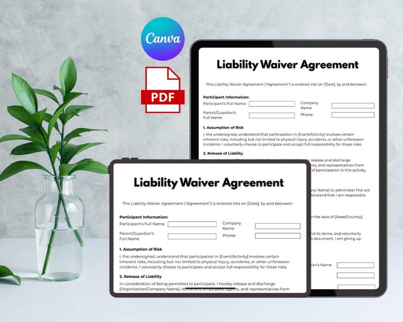 Simple Liability Waiver Agreement, One Page Release of Liability Form ...