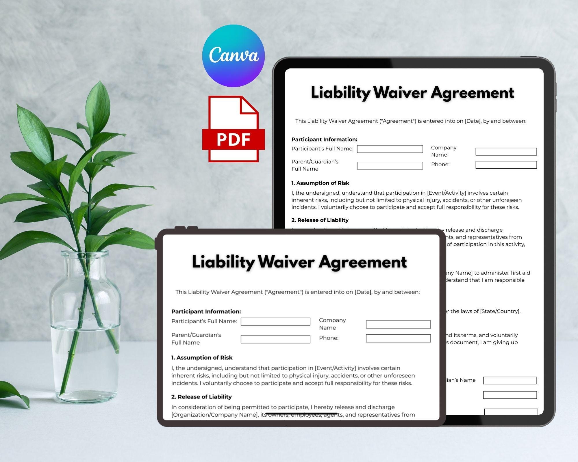 Simple Liability Waiver Agreement, One Page Release of Liability Form ...