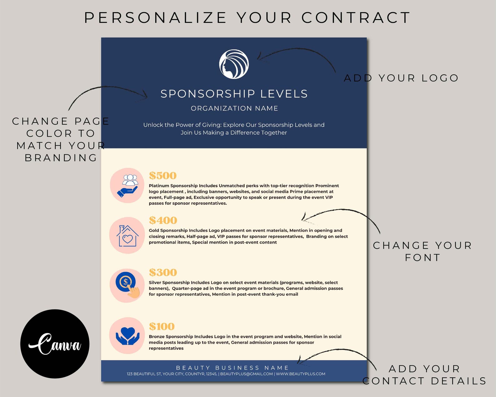 Nonprofit Event Sponsorship Fundraising Flyers, Donation Package ...