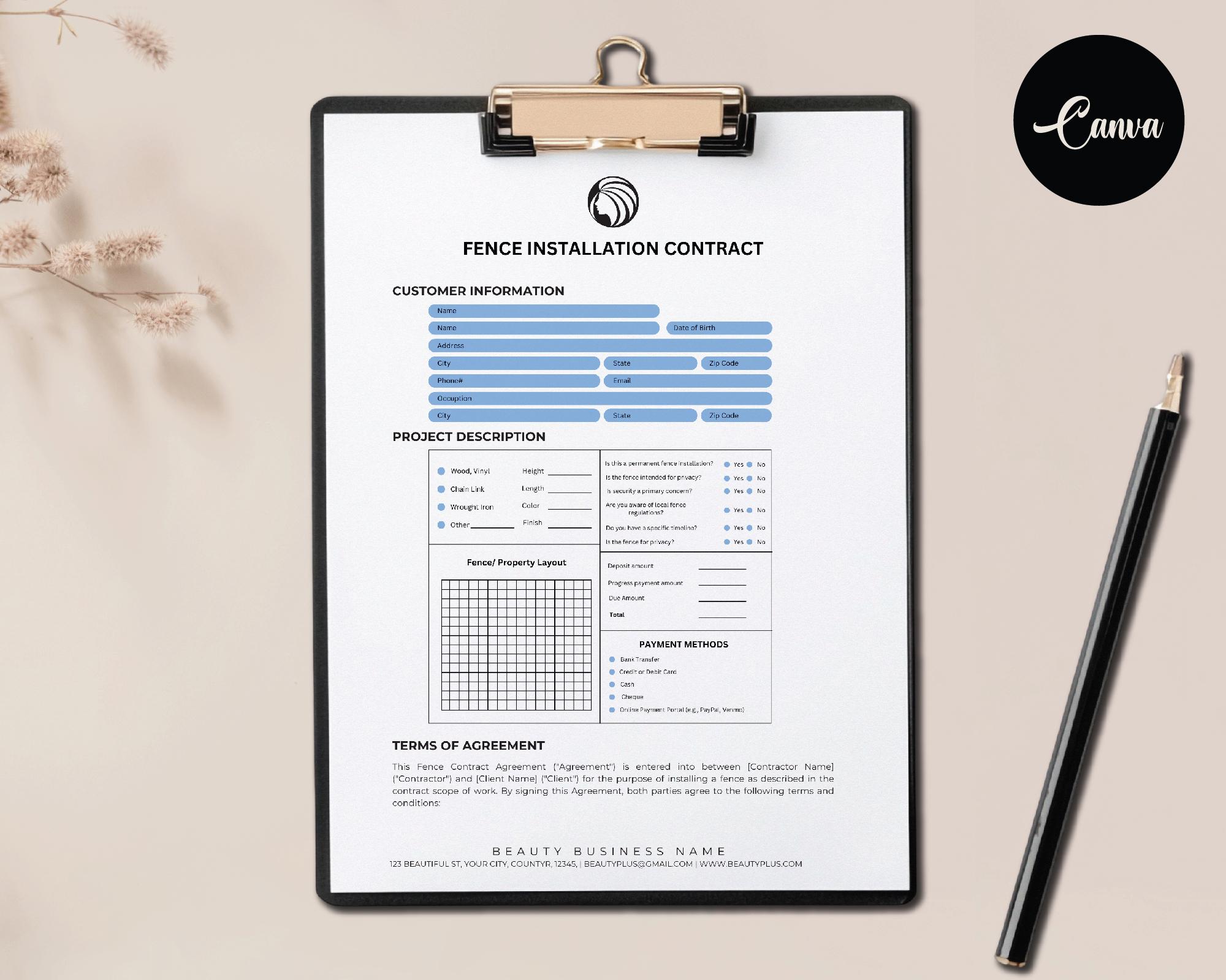 Editable Fencing Contract Template, Professional Fencing and Gates ...