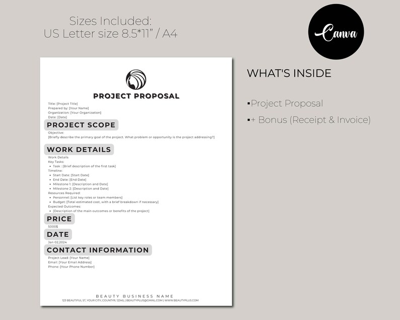 Project Proposal Minimal Business Templates, Creative Onboarding Bundle ...