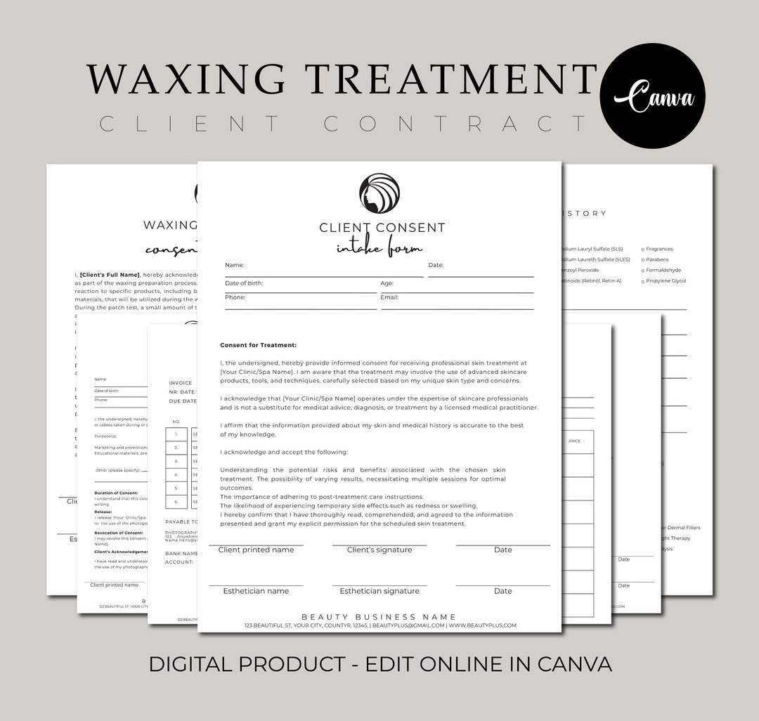 Waxing Treatment Forms, Printable Waxing Consent Forms, Consultation ...