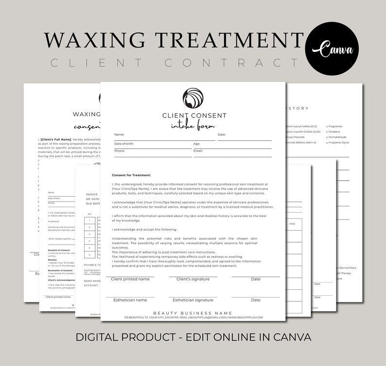 Waxing Treatment Forms, Printable Waxing Consent Forms, Consultation ...