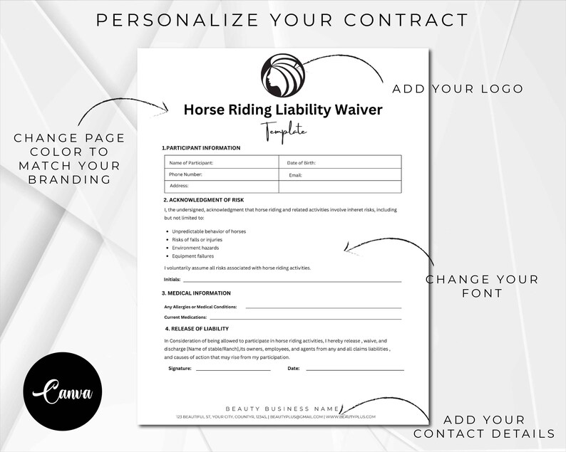 Horse Riding Liability Waiver Template, Horse Riding Rental Consent ...