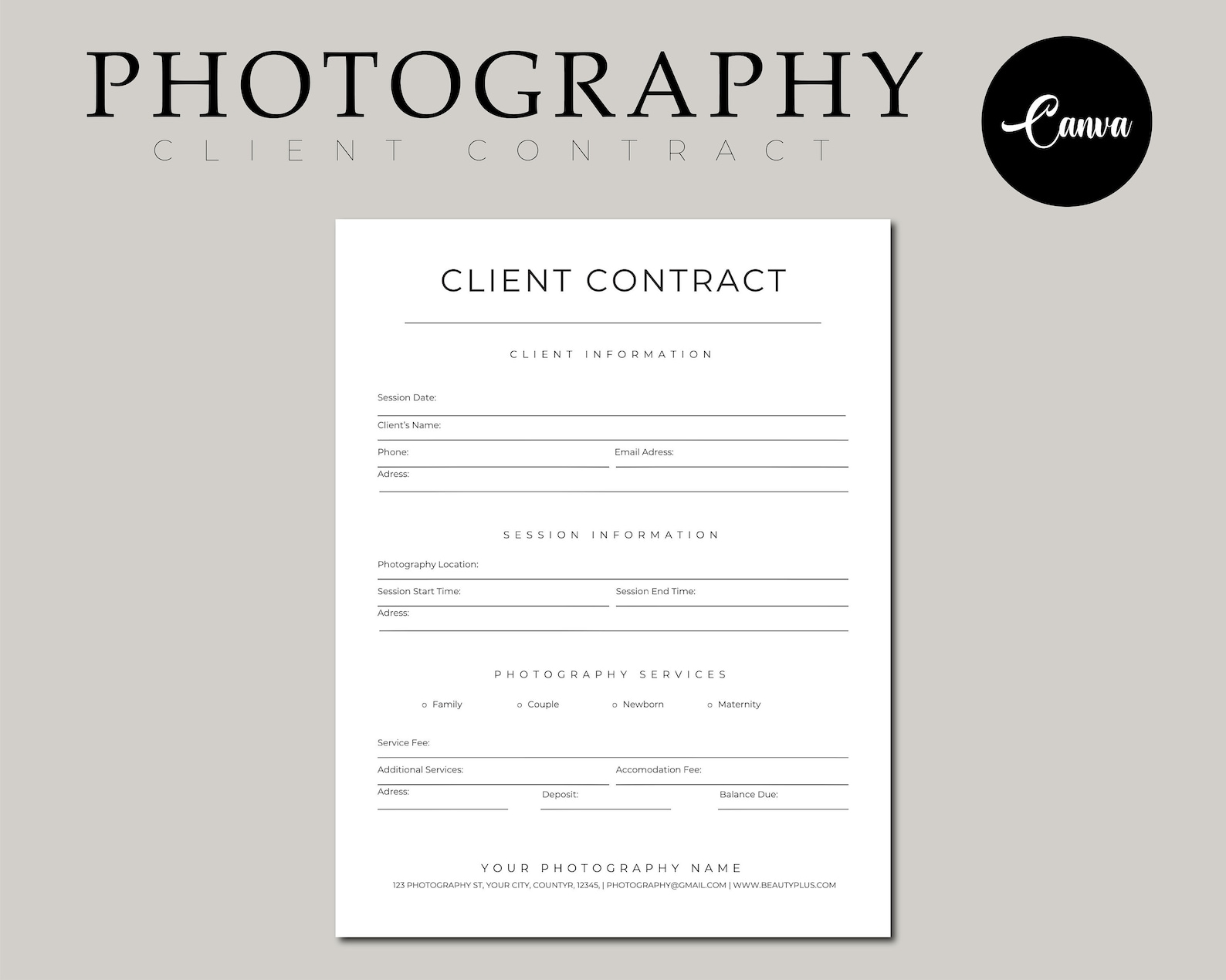 Photography Client Contract Template, Photography Forms, Client ...