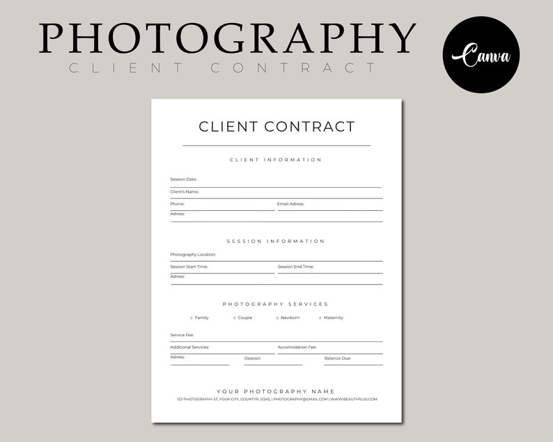 Photography Client Contract Template, Photography Forms, Client ...