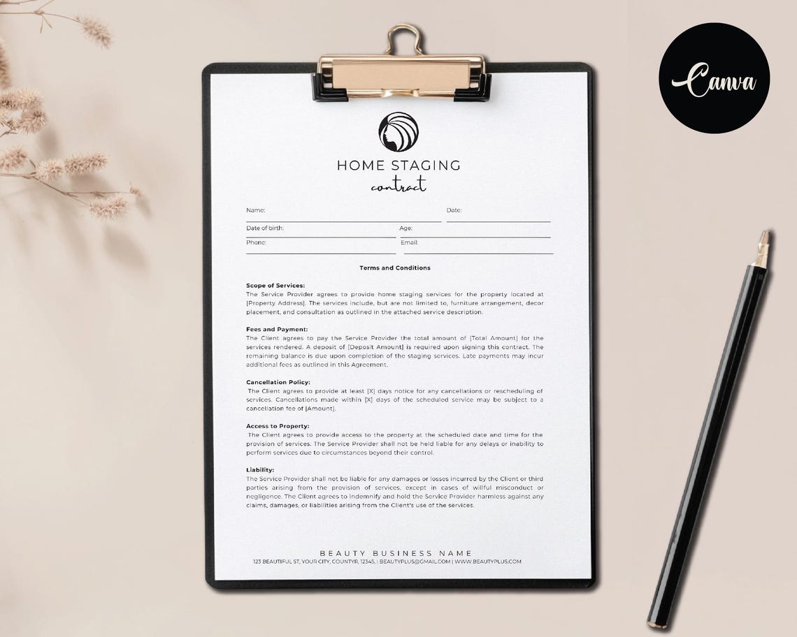 Home Staging Contract, Home Stagers Client Intake Form, Property ...