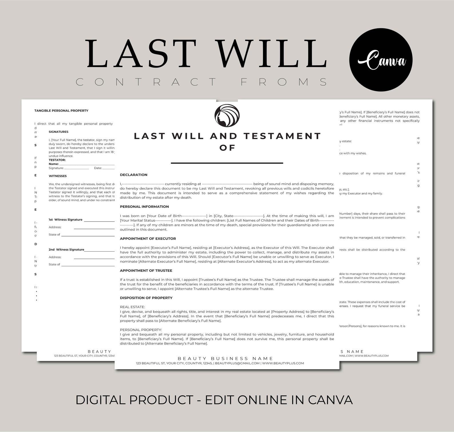 Last Will and Testament, Printable Last Will and Testament Form, Legal ...