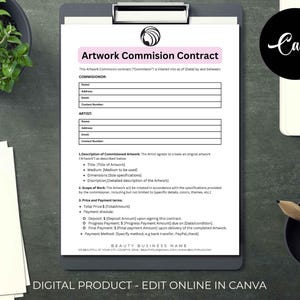 Artist Commission Contract, Customizable and Printable Agreement for ...