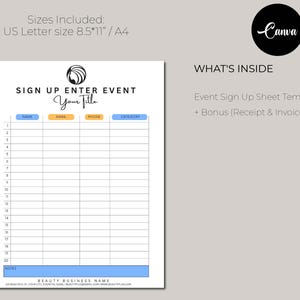 Editable Sign up Sheet Template, Event Sign up Sheet, Sign up List ...