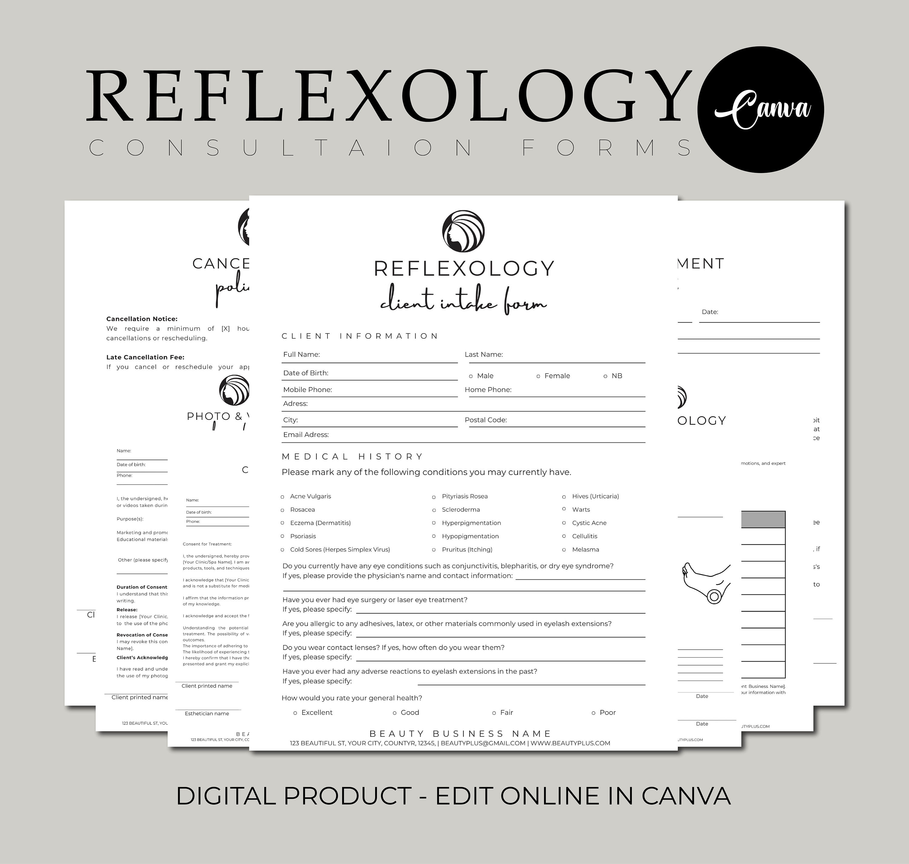 Editable Reflexology Intake Form, Massage Consultation Form, Foot ...