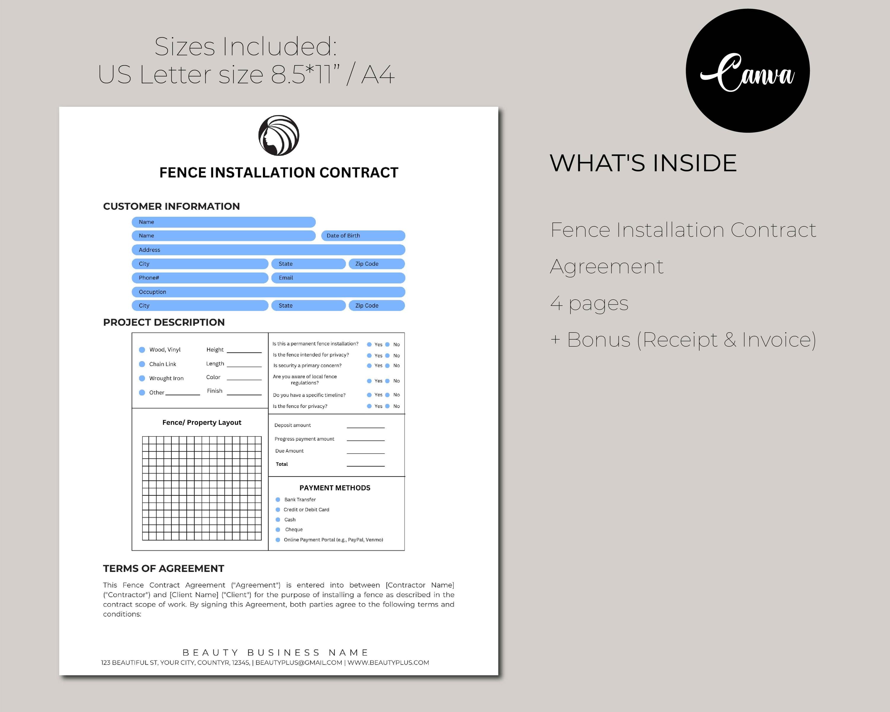Fencing Contract Template, Fence Contract, Professional Fencing ...