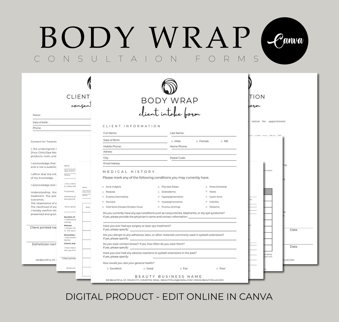 Body Wrap Consent Form, Client Intake Form, Esthetician Body Wrap ...