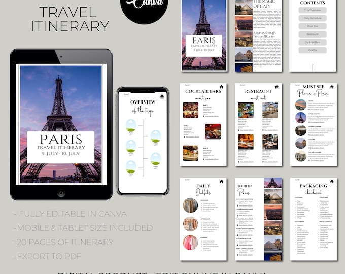 Editable Travel Itinerary Template | Trip Itinerary | Printable Travel ...