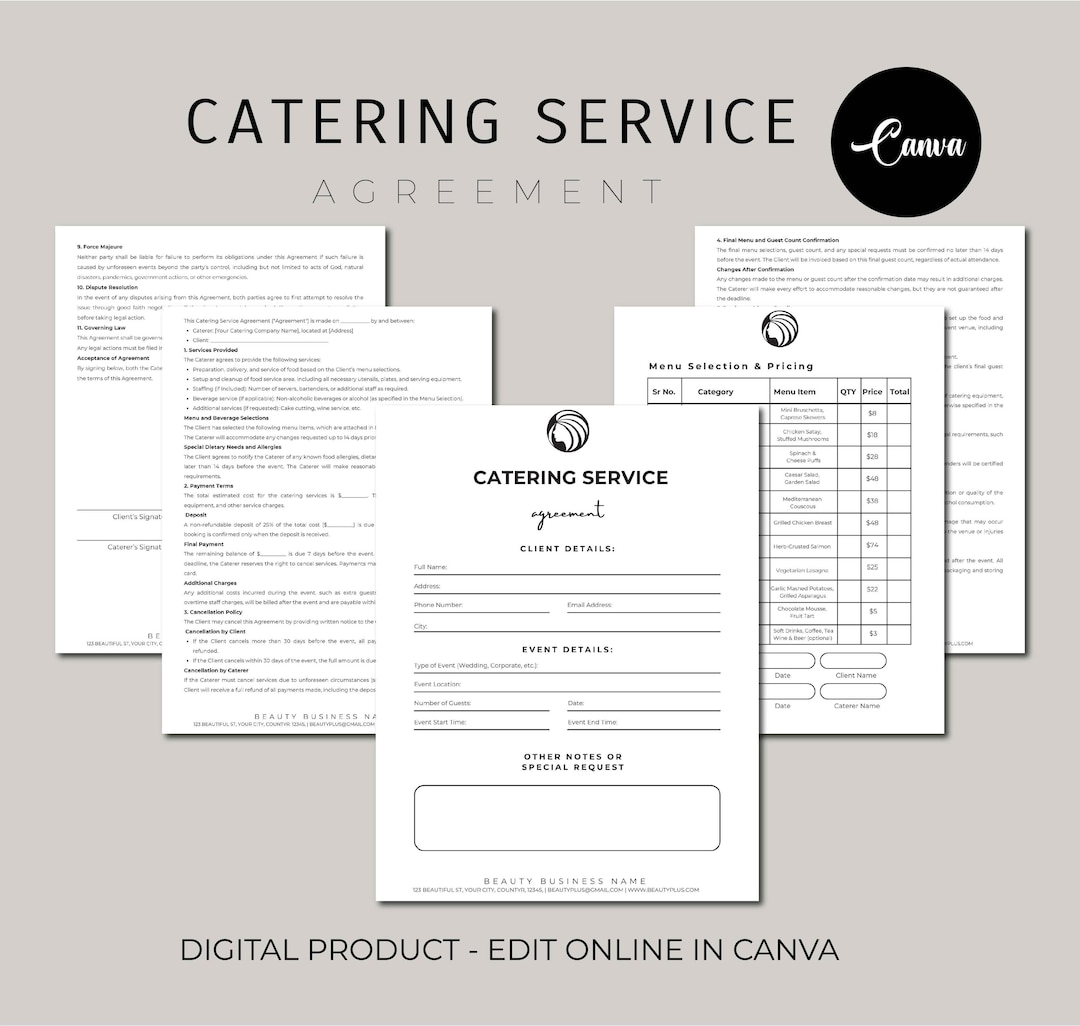 Editable Catering Contract Template, Catering Business Contract PDF ...