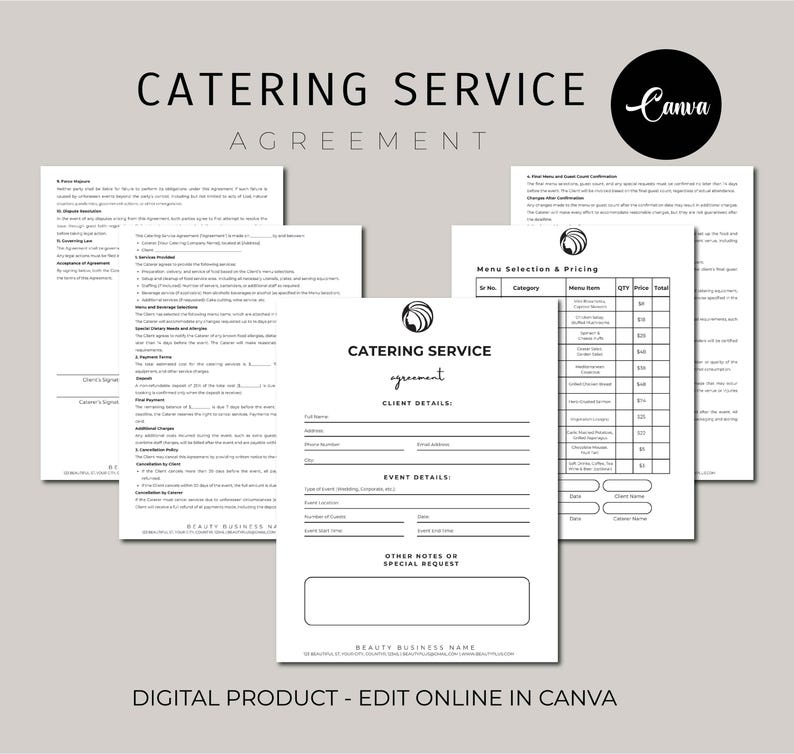 Editable Catering Contract Template, Catering Business Contract PDF ...