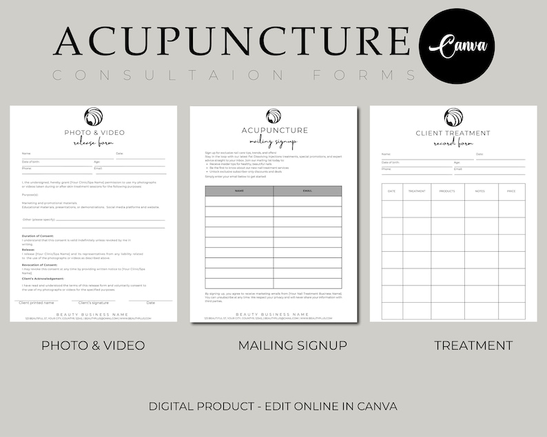 Editable Acupuncture Consultation & Consent Forms, Client Intake ...
