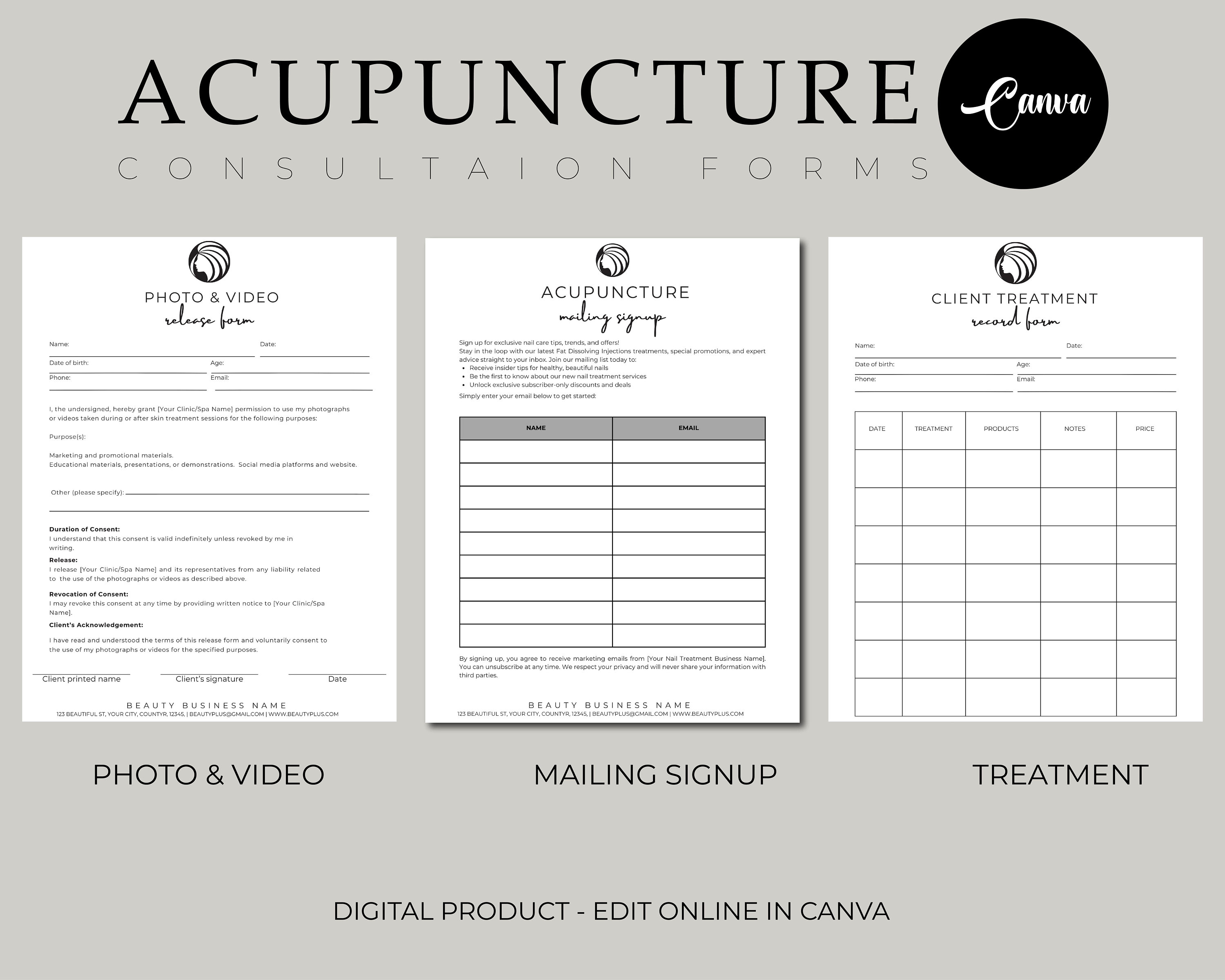 Editable Acupuncture Consultation & Consent Forms, Client Intake ...