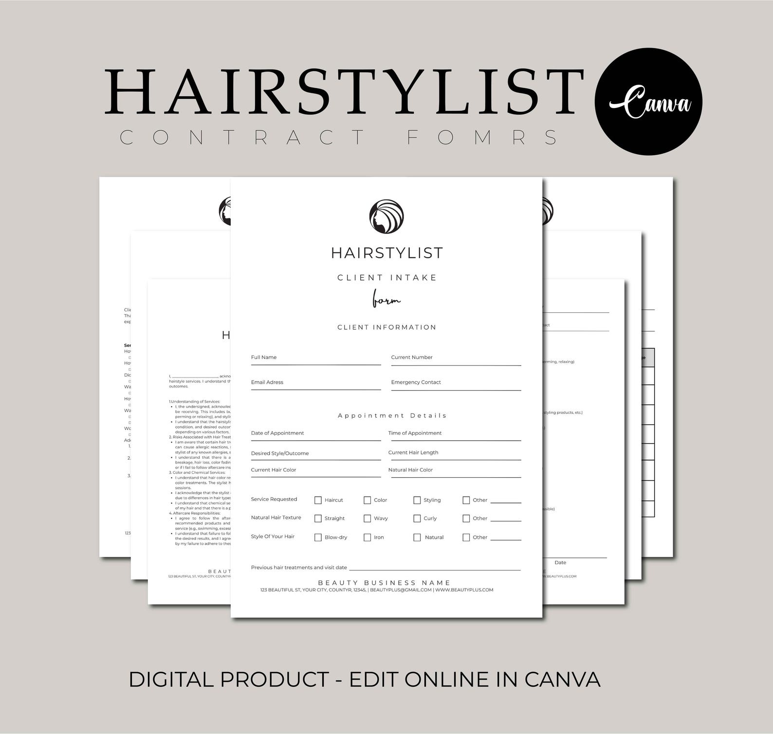 Professional Hairstylist Forms Bundle, Hairstylist Client Intake Form ...