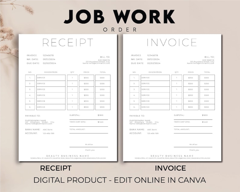 Editable Job Work Order Form, Business Job Work Order, Job Work Order ...