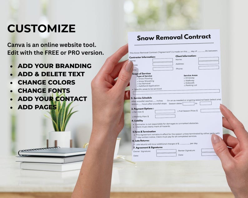 Editable Snow Removal Contract Template, Printable Commercial Snow ...