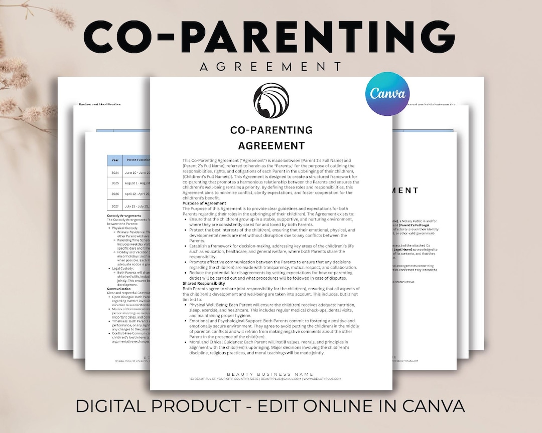 Co-parenting Agreement Template, Shared Parenting Plan, Co Parenting ...
