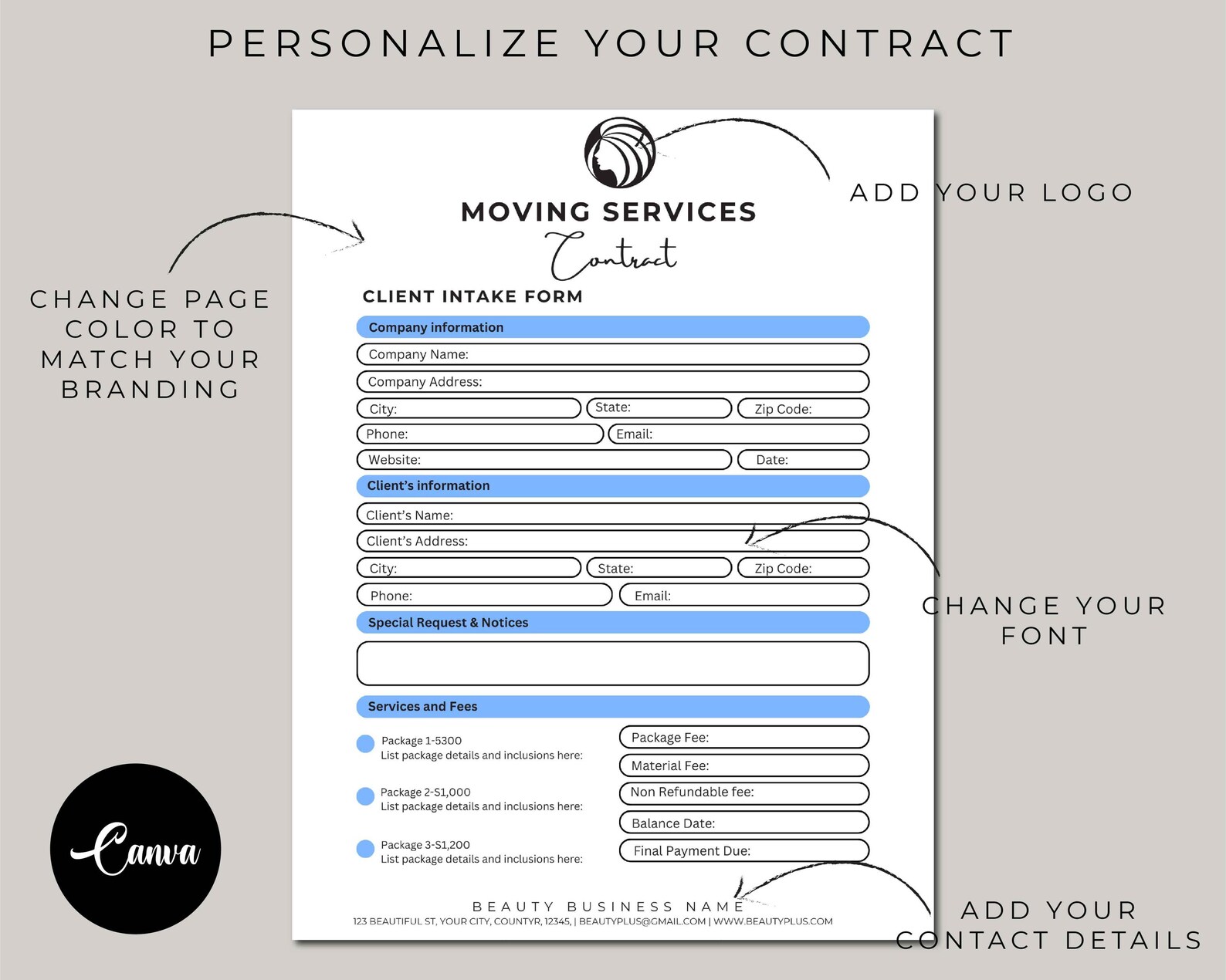 Editable Moving Contracts Template, Moving Services Contract, Canva ...