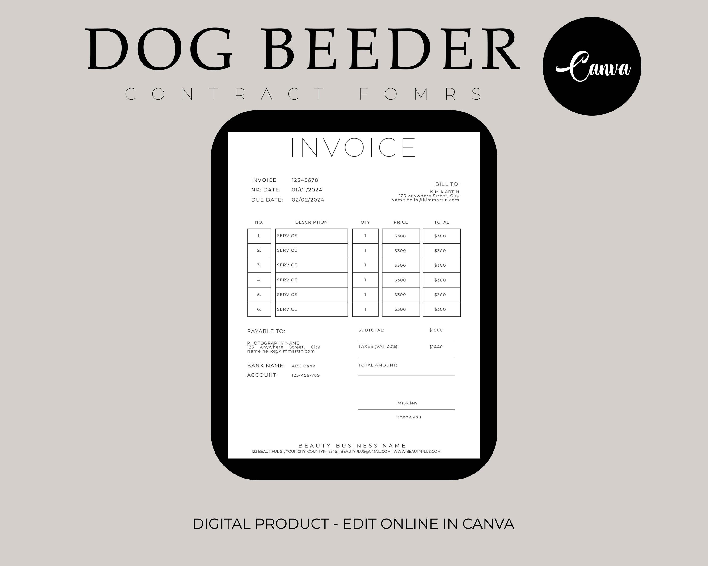 Dog Breeder Contract, Breeder Forms, Puppy Sale Contract, Dog Breeding ...