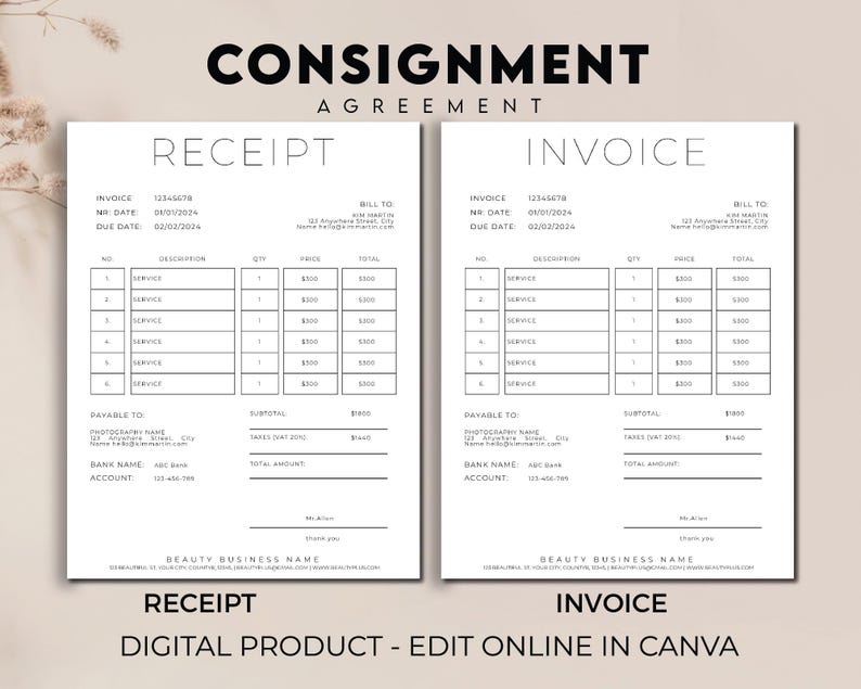 Editable Consignment Agreement, Consignment Store Forms, Product ...