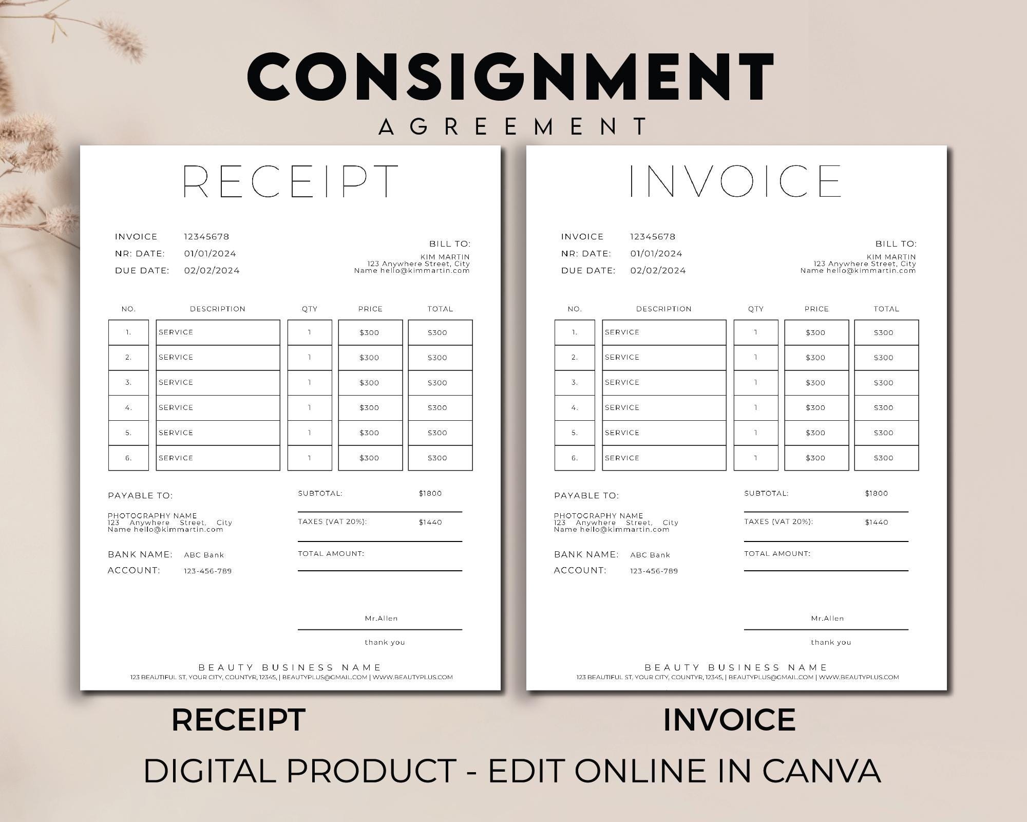 Editable Consignment Agreement, Consignment Store Forms, Product ...