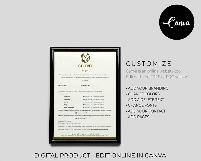 Photography Consent Forms, Photography Permission Form, Consent for ...