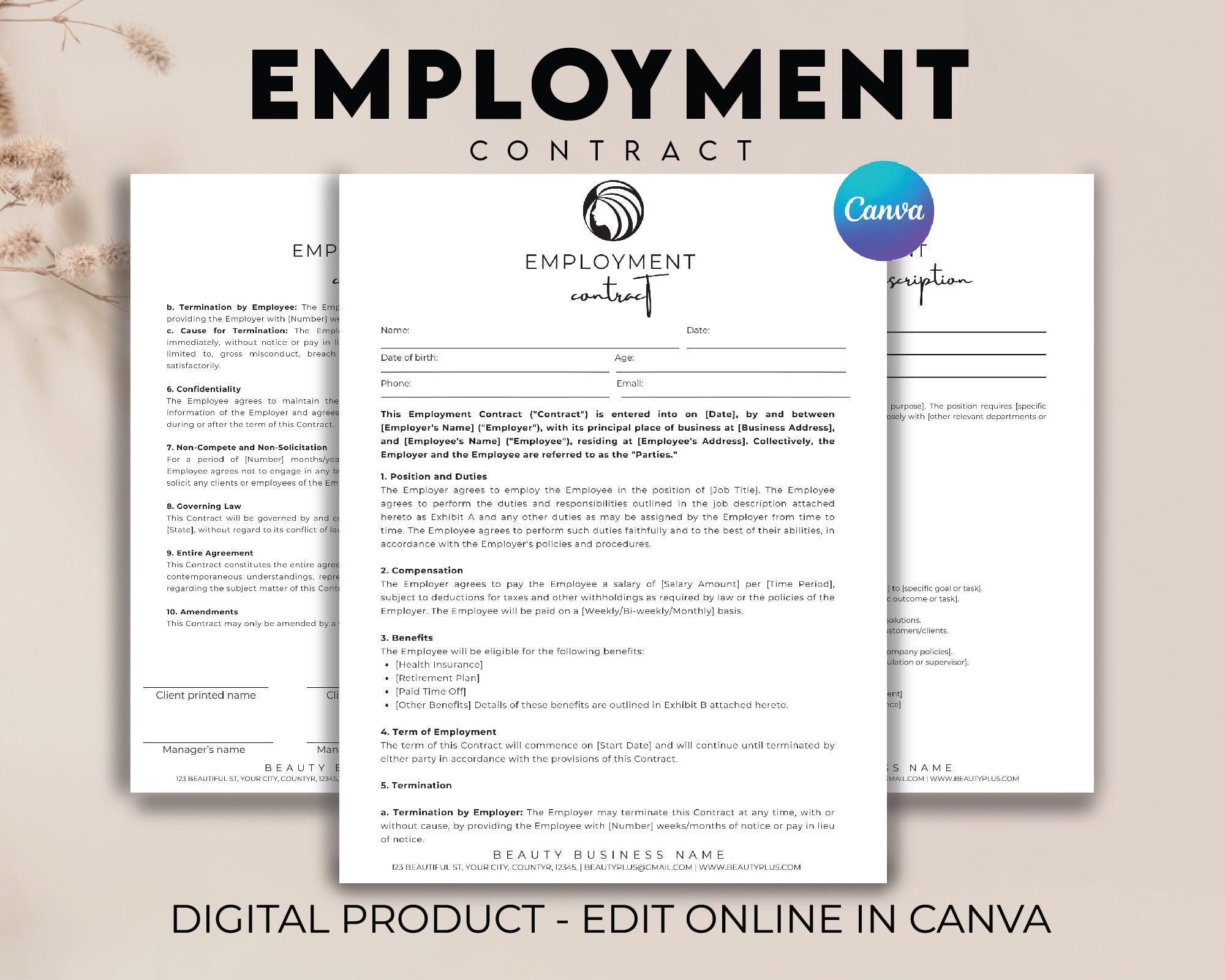 Employment Contract Template, Employment Service Contract, Contract of ...