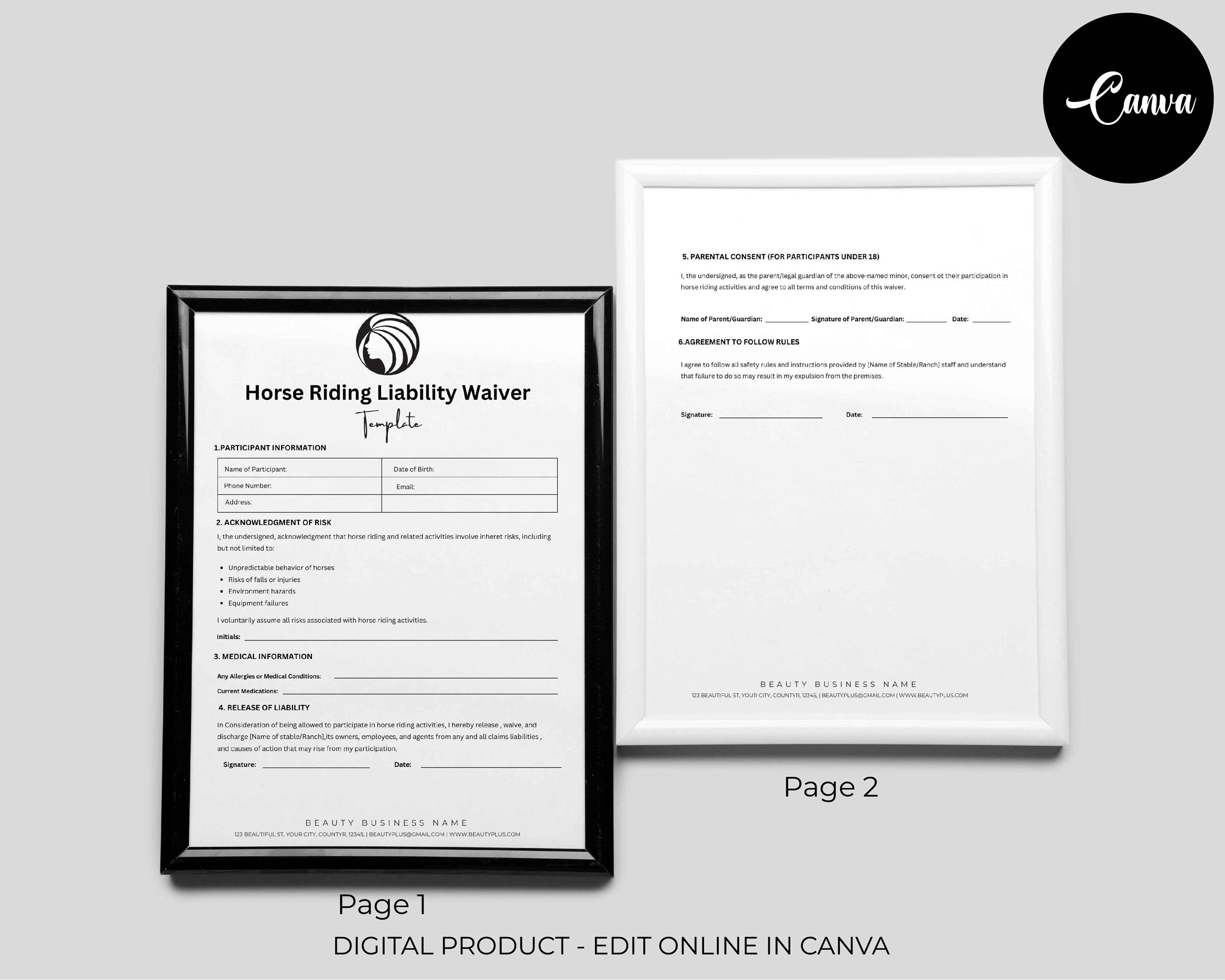 Horse Riding Liability Waiver Template, Horse Riding Rental Consent ...