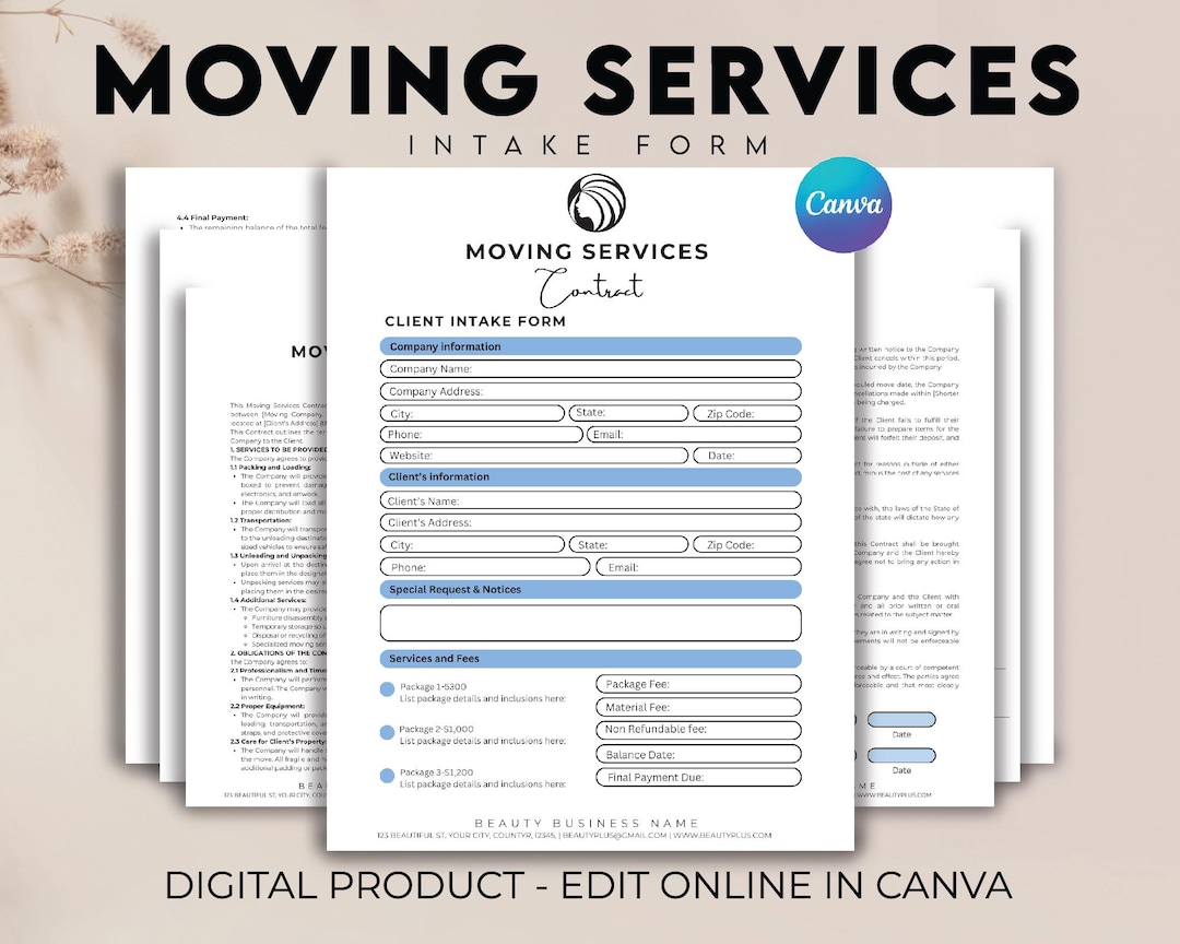Editable Moving Contracts Template, Moving Services Contract, Moving ...